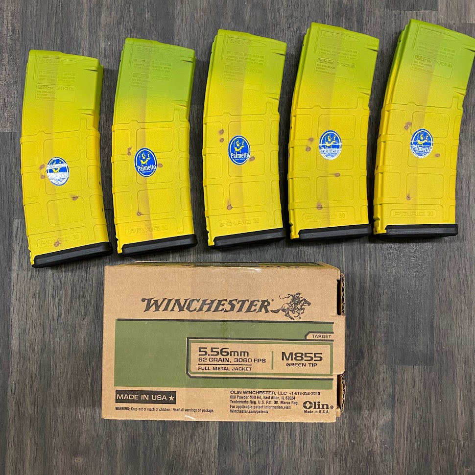 5 Magpul PMAG Banana Mags AR15 & 200rds M855 Green Tip 5.56mm ...